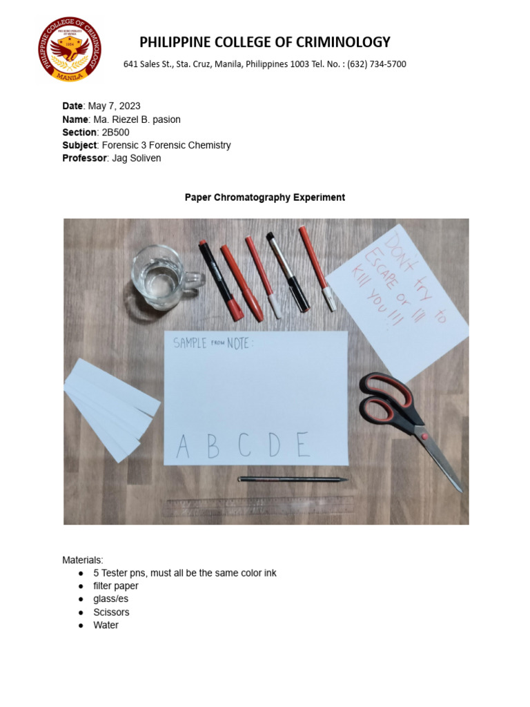 Paper Chromatography Experiment - Pasion. | PDF