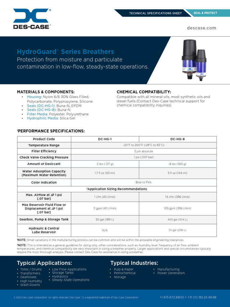 HydroGuard Breathers Tech Sheet - EN | PDF