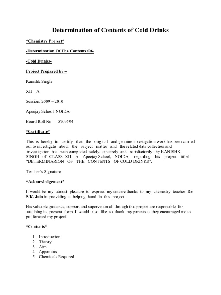 Determination of Contents of Cold Drinks | PDF