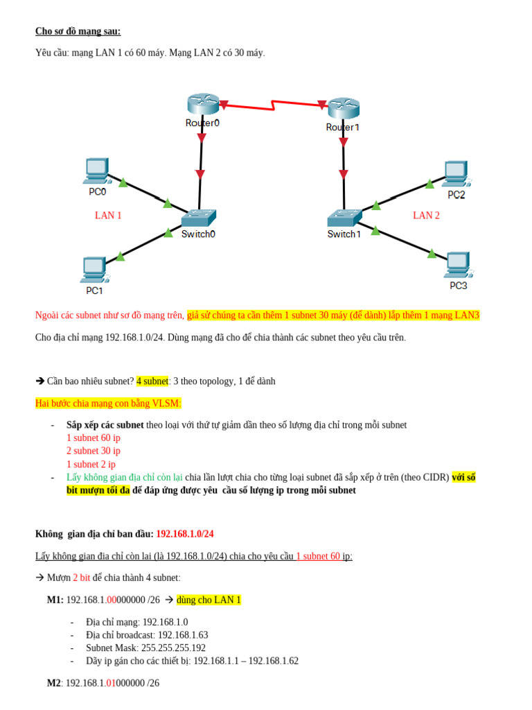 Bài tập VLSM - HD-SV | PDF
