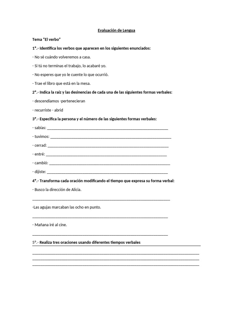 Evaluación de Lengua | PDF | Verbo | Unidades Semánticas