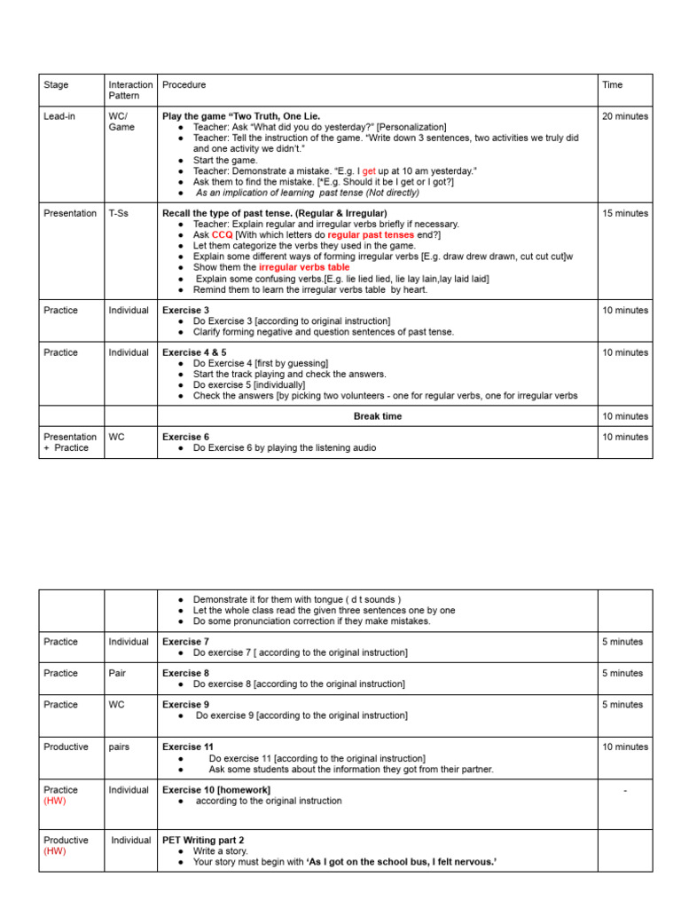 Lesson Plan (Past Tense) HW | PDF | Language Families | Semantic Units