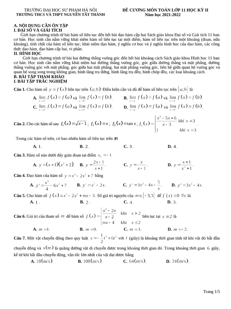 De Cuong Toan 11 - HKII | PDF