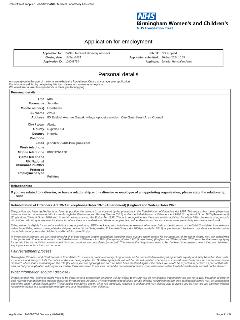 NHS Job Application 299-All | PDF