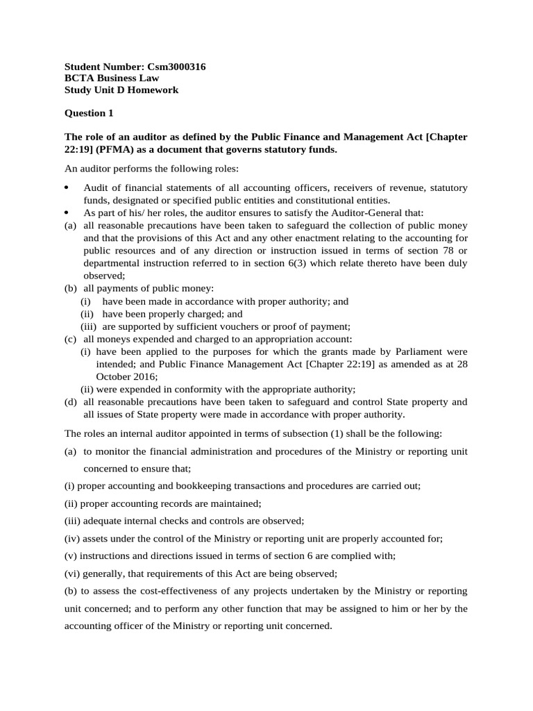 Csm3000316 Study Unit D Homework | PDF | Public Finance | Government Budget