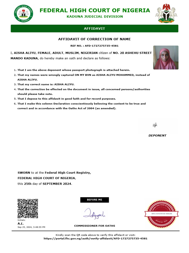 AISHA AFFIDAVIT | PDF