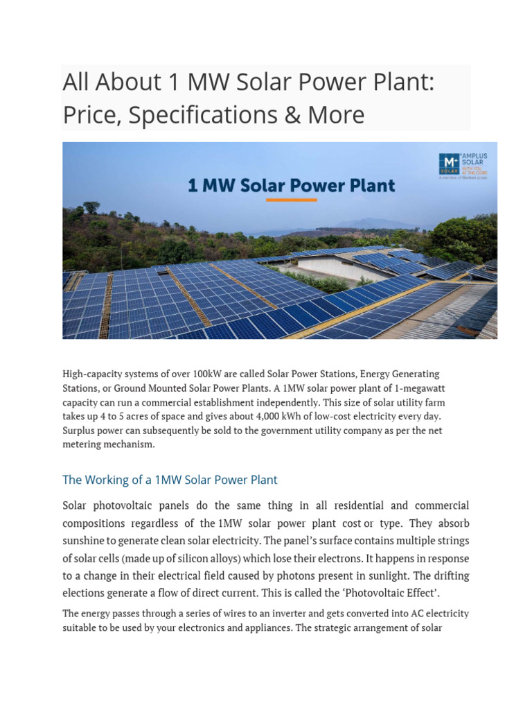1MW Solar Plant Guide for Businesses | PDF | Solar Power | Photovoltaic ...