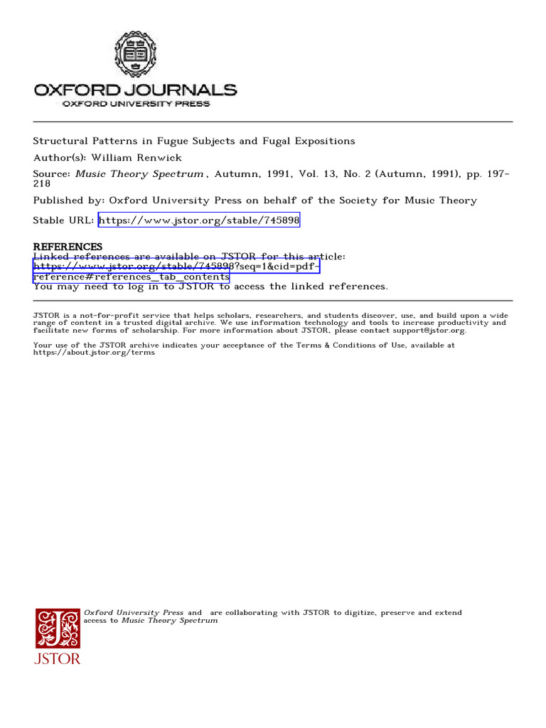 William Renwick. Structural Patterns in Fugue Subjects and Fugal ...