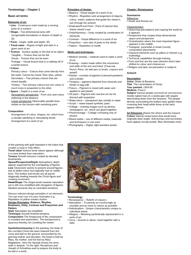 Gr 10 Visual Arts notes | PDF | Composition (Visual Arts)