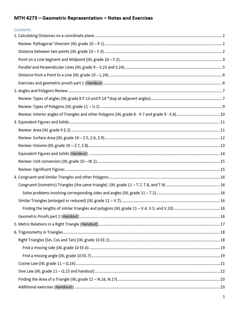 MTH 4273 - notes and exercises v2 | PDF | Triangle | Euclidean Geometry MTH 4273 - notes and exercises v2 | PDF | Triangle | Euclidean Geometry