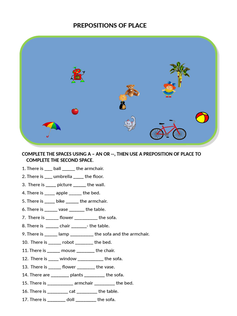 Prepositions of Place Worksheet | PDF | Home & Garden