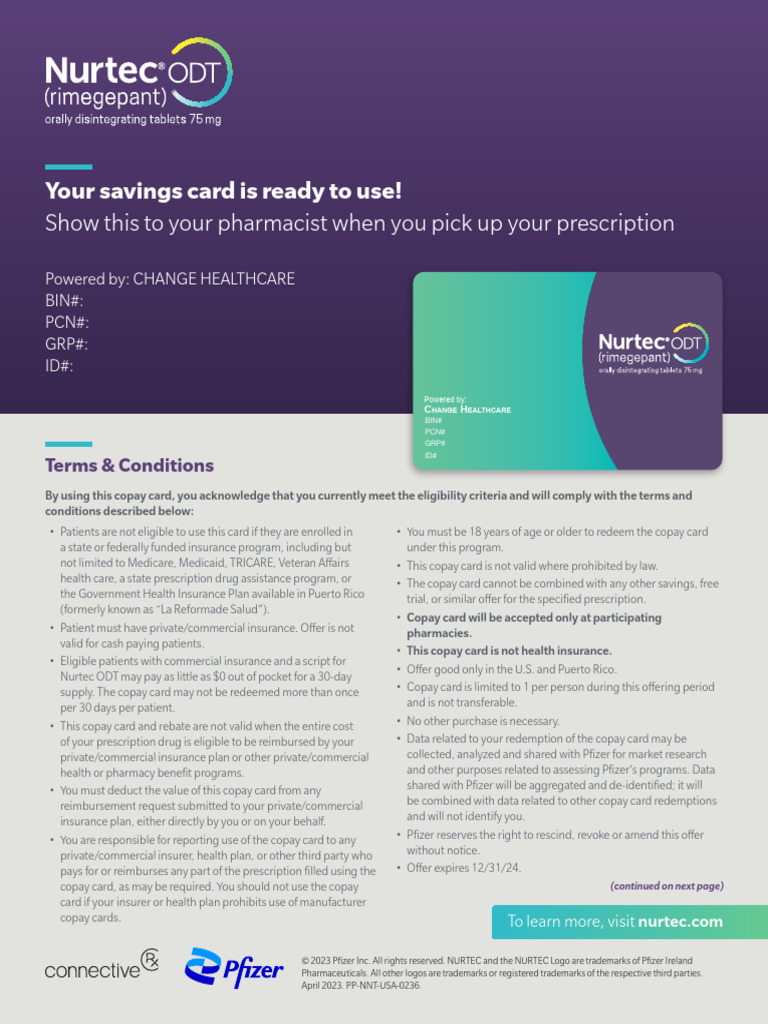 Nurtec Copay Card 08-16-2023 | PDF | Pharmacy | Prescription Drugs