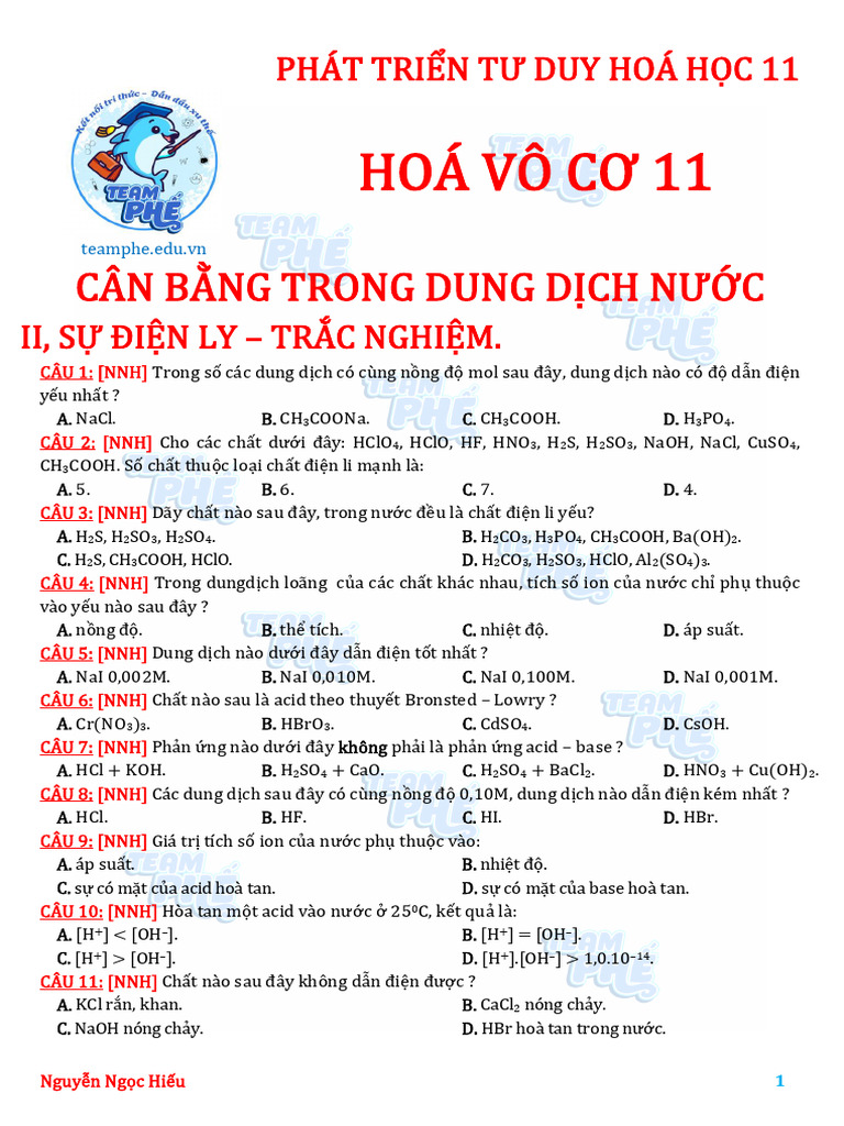 Buoi 10 BTRL Can Bang Hoa Hoc Trong Dung Dich Nuoc | PDF