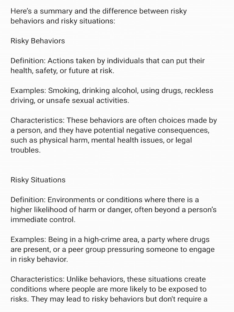 Risky Behaviour | PDF