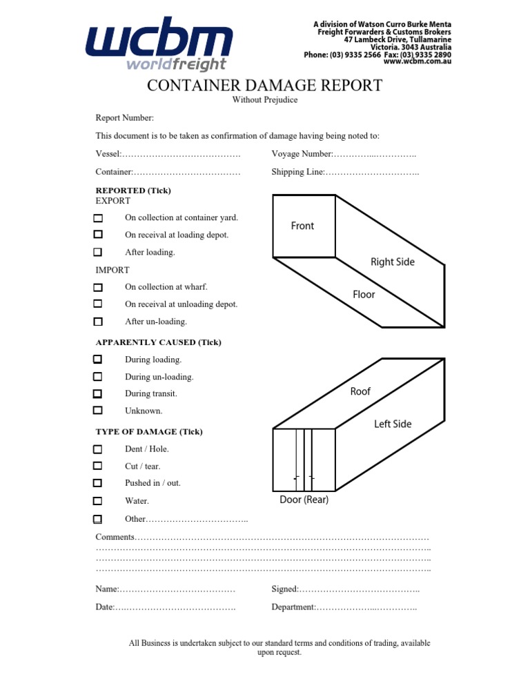 Container Damage Report | PDF