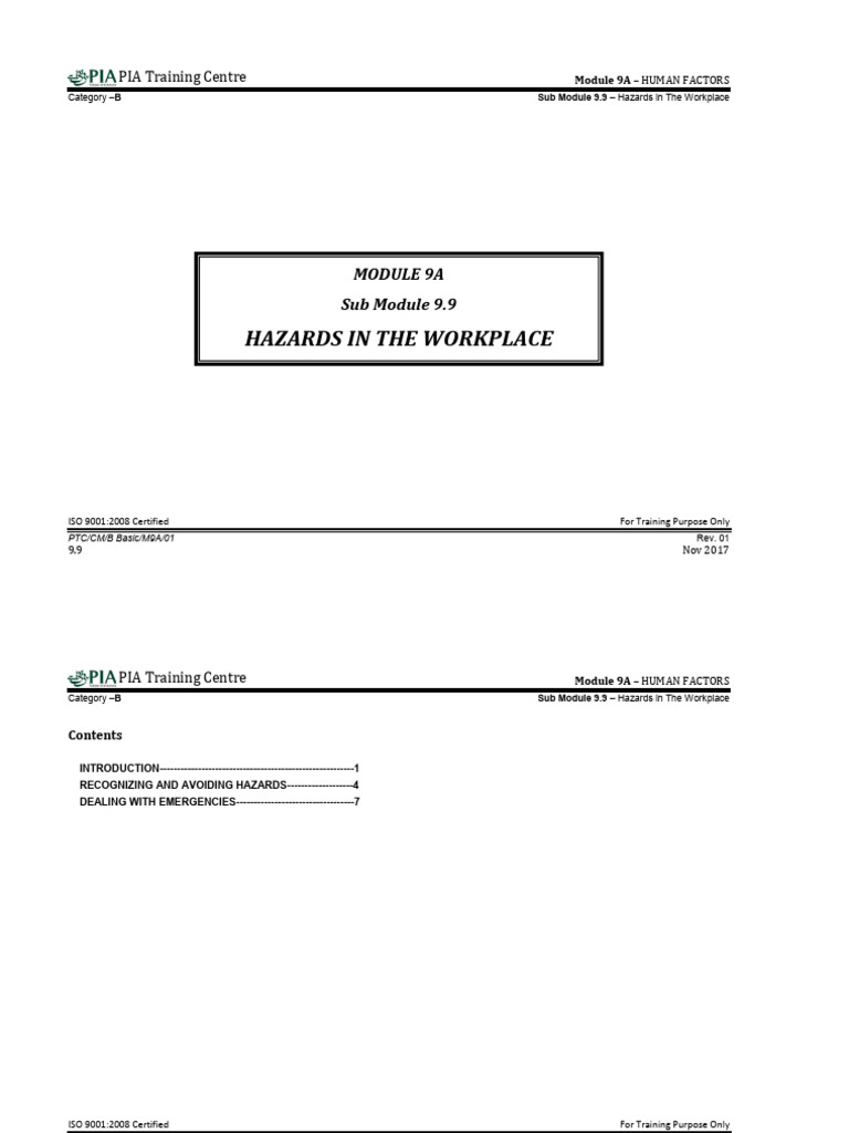Module 9 (Human Factors) Sub Module 9.9 (Hazards in The Work Place) | PDF | Occupational Safety ...