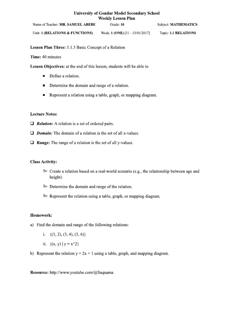 Lesson - 3 - Week - 1 - Basic Concept of A Relation | PDF
