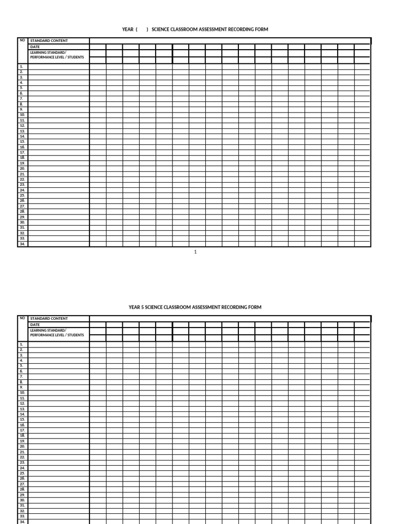 Science Classroom Assessment Recording Form Year 5 | PDF | Human ...