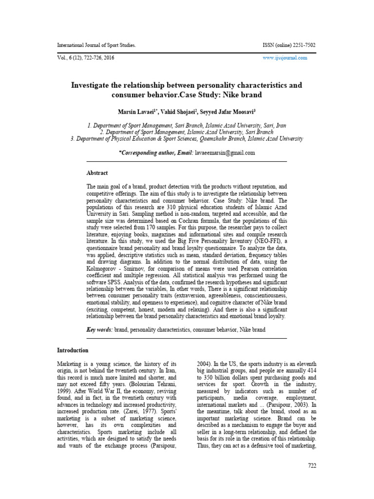 Investigate The Relationship Between Personality Characteristics and Consumer Behavior - Case ...