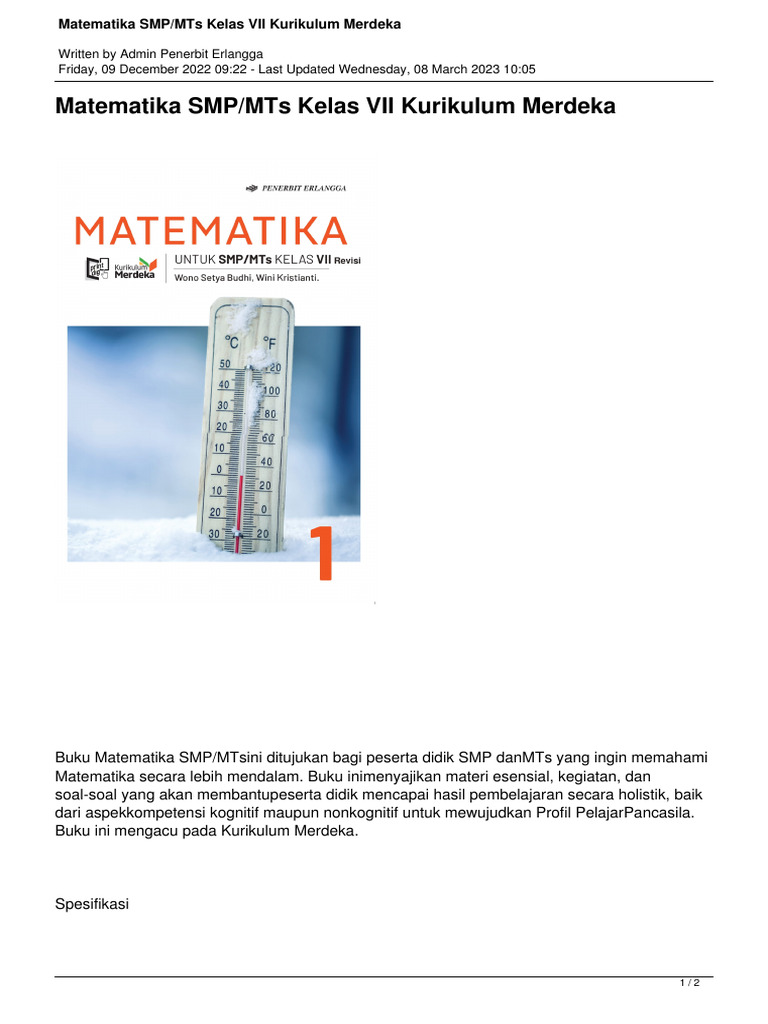 Matematika Smpmts Kelas Vii Kurikulum Merdeka | PDF