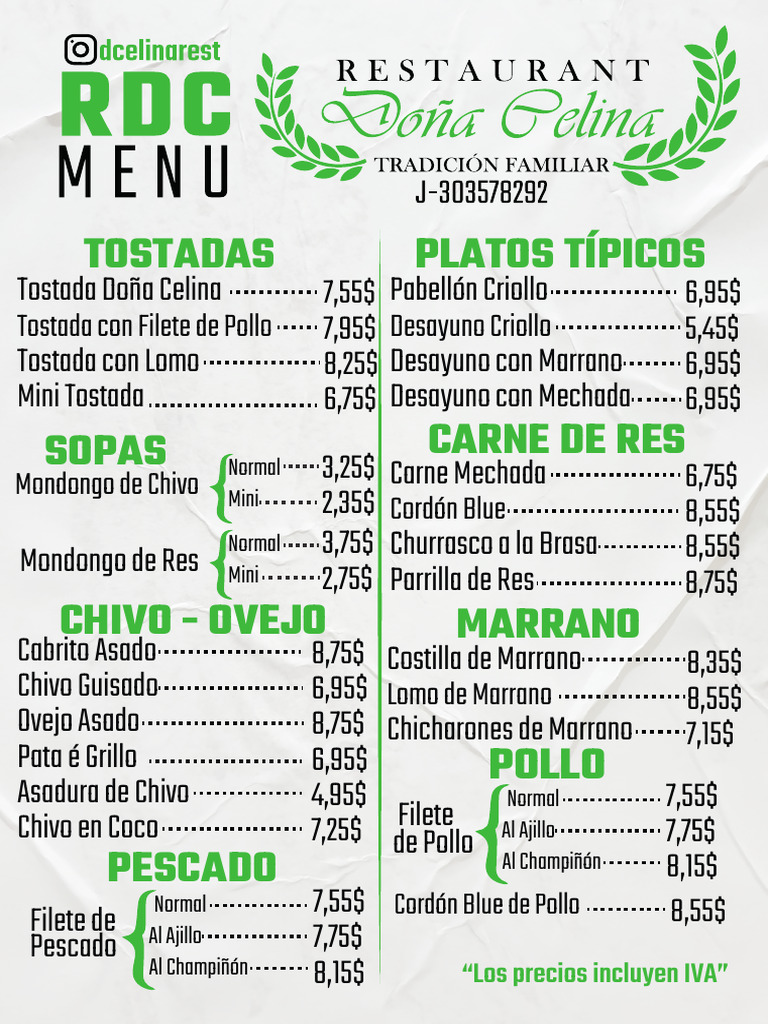 Menú de Doña Celina y Precios | PDF