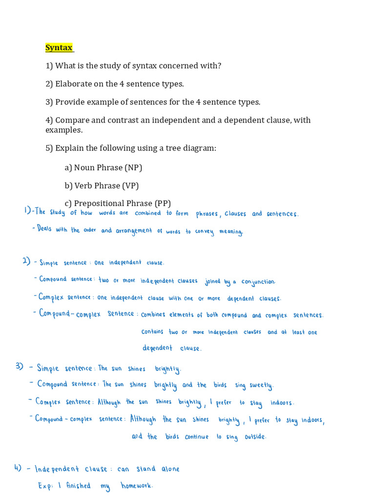 Exercises For Syntax | PDF | Language Arts & Discipline
