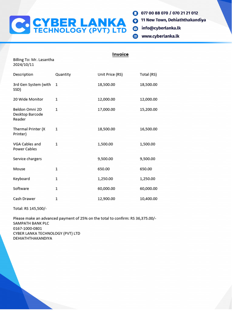 MR Lasanatha Invoice | PDF