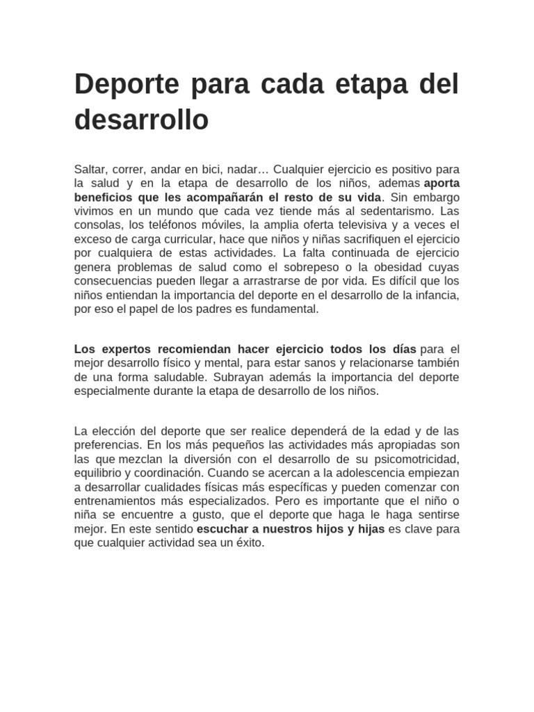 Beneficios del Deporte en Niños | PDF | Deportes | Estilo de vida ...