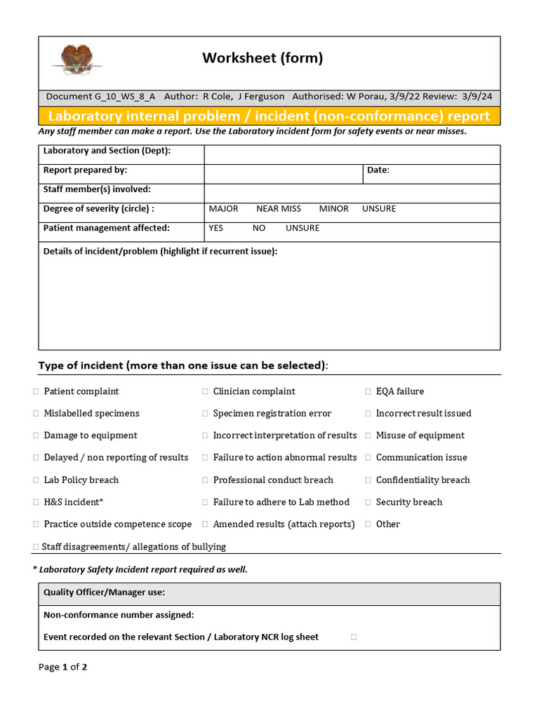 G - 10 - WS - 8 - A Nonconformance Report Form 3sep22 1 | PDF | Computers | Technology & Engineering