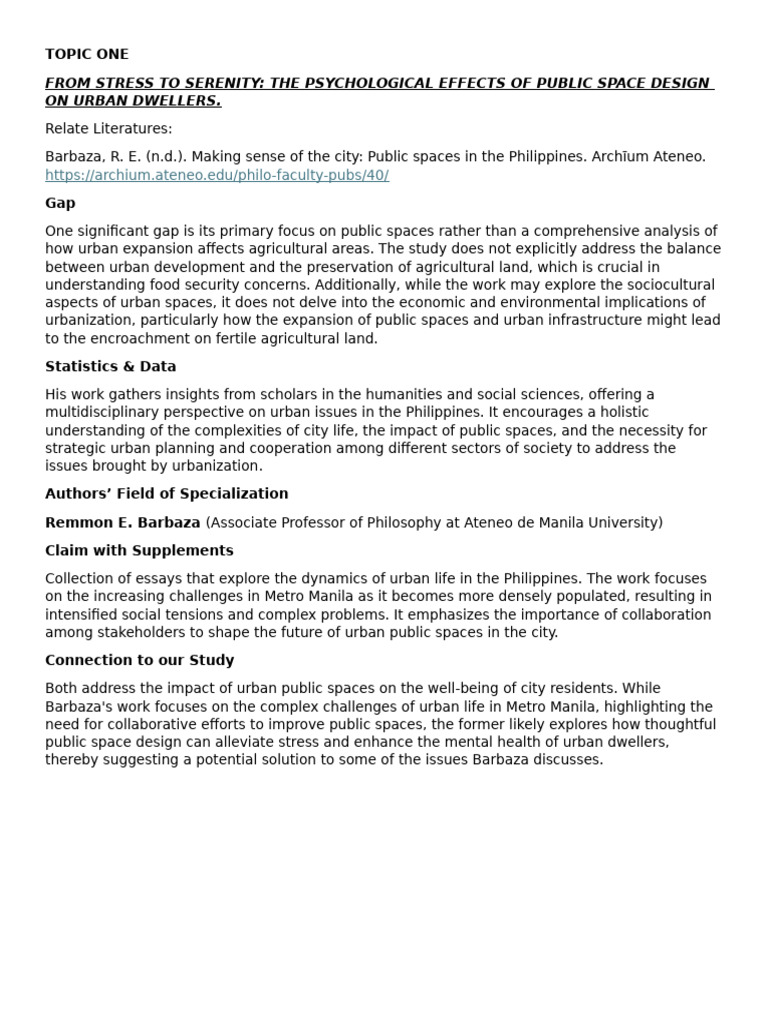 Topic One Topic Two RRLs 2 LOCAL | PDF | Urbanization | Urban Planning