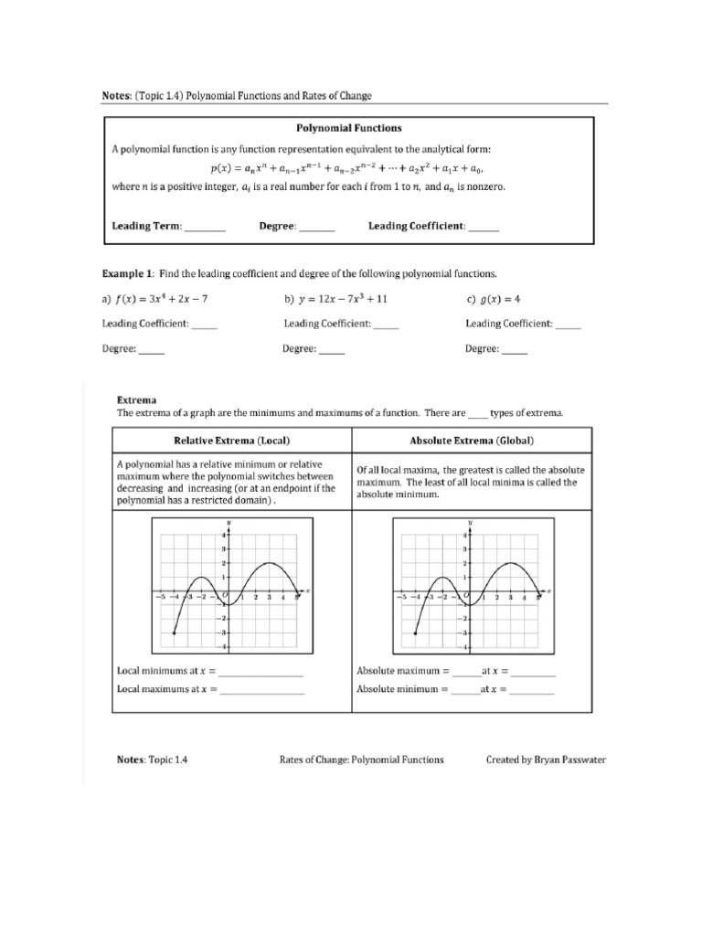 1.4 Polynomial Functions Rates of Change | PDF