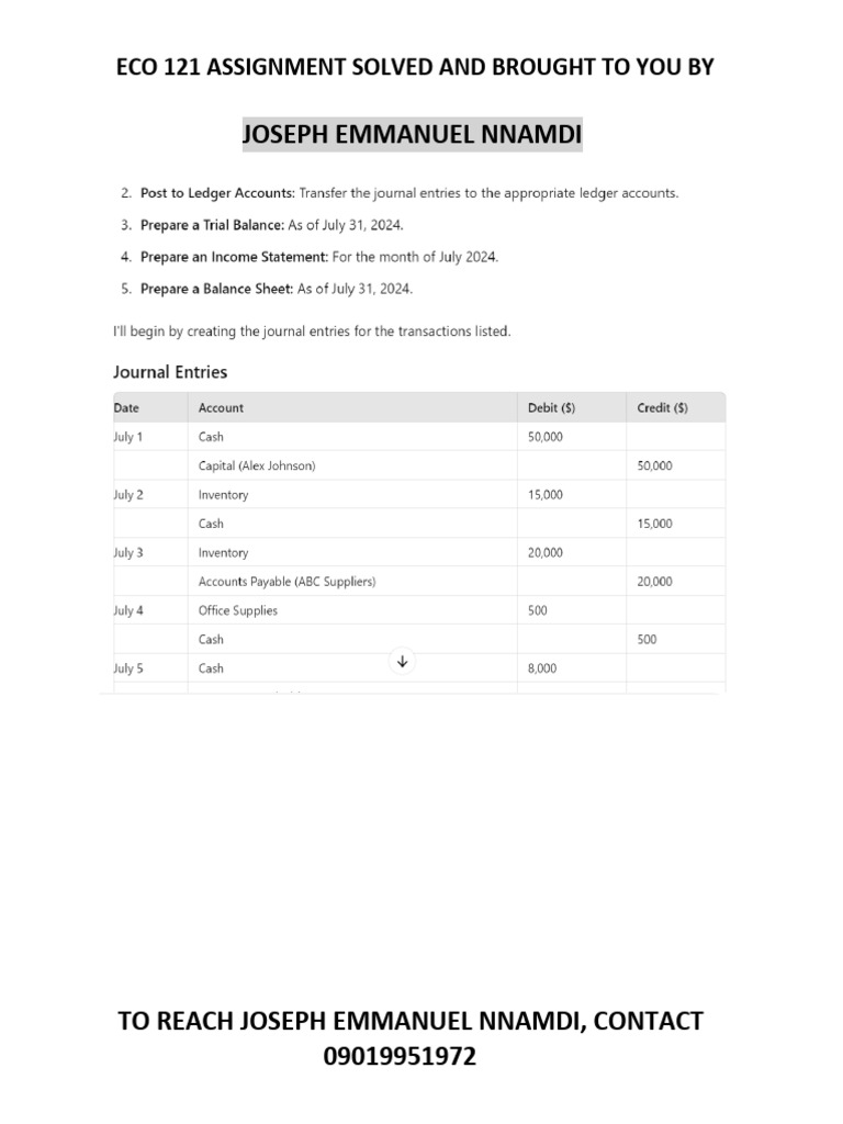 Eco 121 Assignment Solved and Brought To You by Joseph Emmanuel Nnamdi | PDF | Cooking, Food & Wine