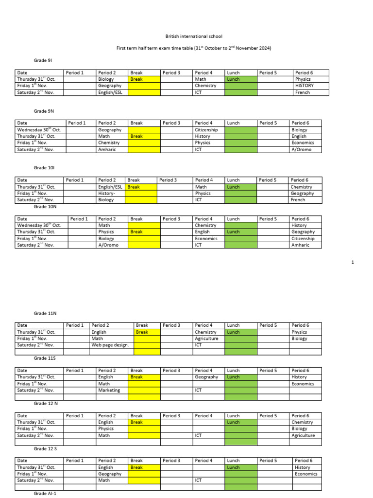 first term mid-term schedule | PDF | Science | Natural Sciences