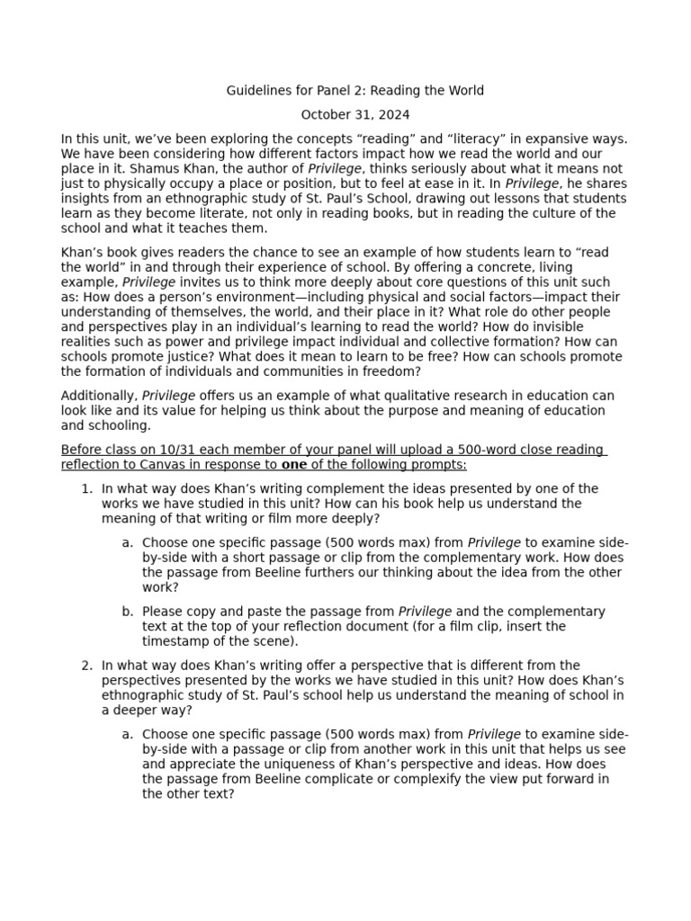 Guidelines for Panel 2- Reading the World-1 | PDF | Liberal Arts ...