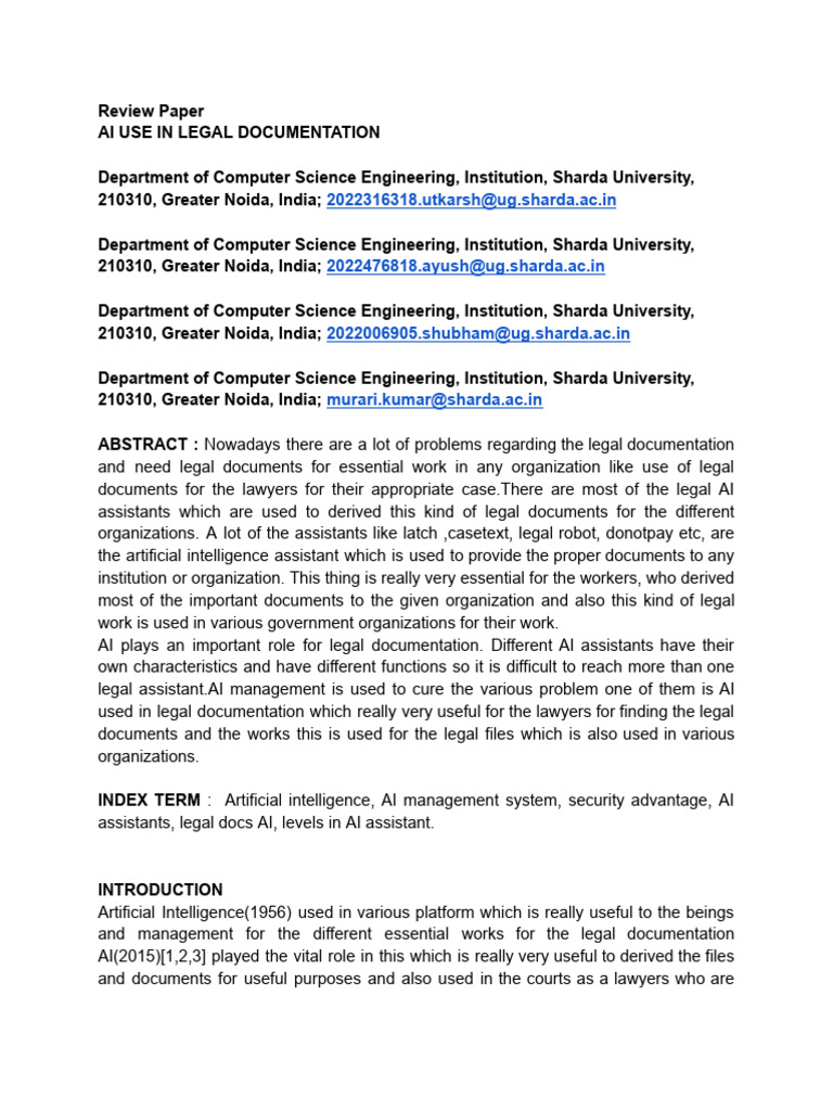 Use of Artificial Intelligence in Legal Documentation An Integrated Model of Ai Ingrat | PDF ...