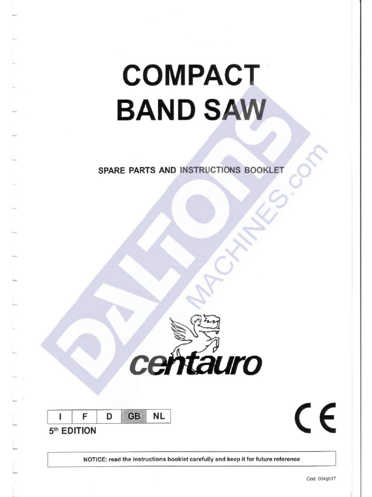 Centauro CO600 700 800 900 Bandsaw Manual Parts List | PDF
