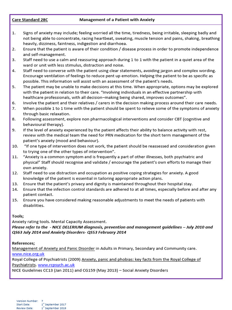 Care Standard 28C - Management of A PT With Anxiety 06-10-14 | PDF ...