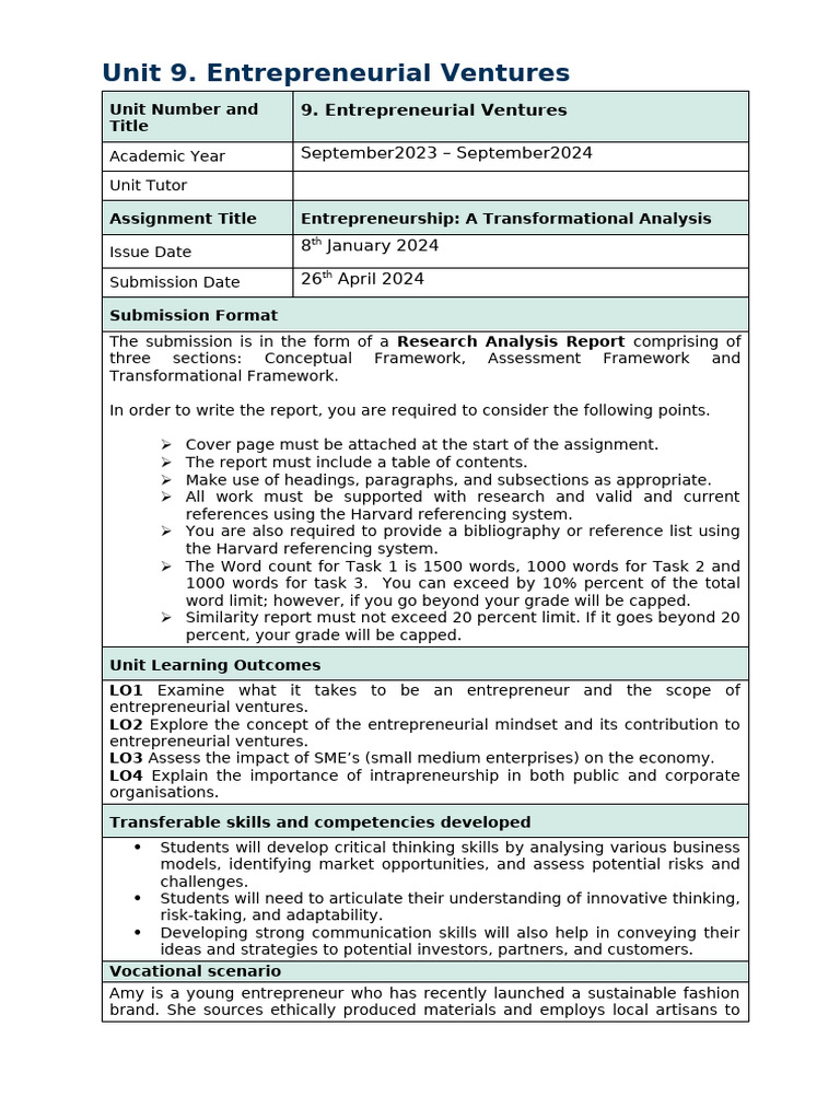 09-EV Assignment Brief Jan2024 | PDF | Entrepreneurship | Mindset