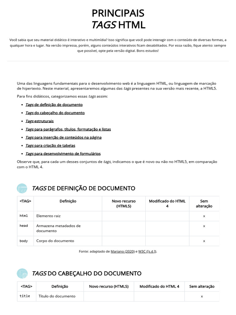 Principais TAGS HTML | PDF | Html5 | Html