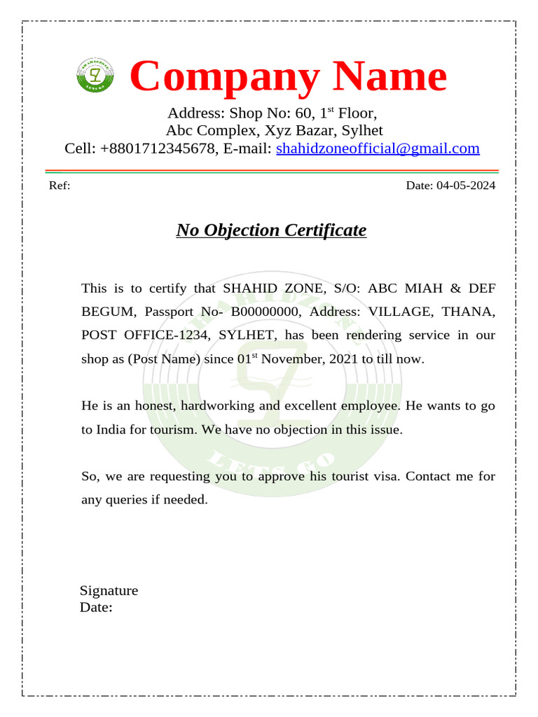 Noc Format by Shahidzone | PDF