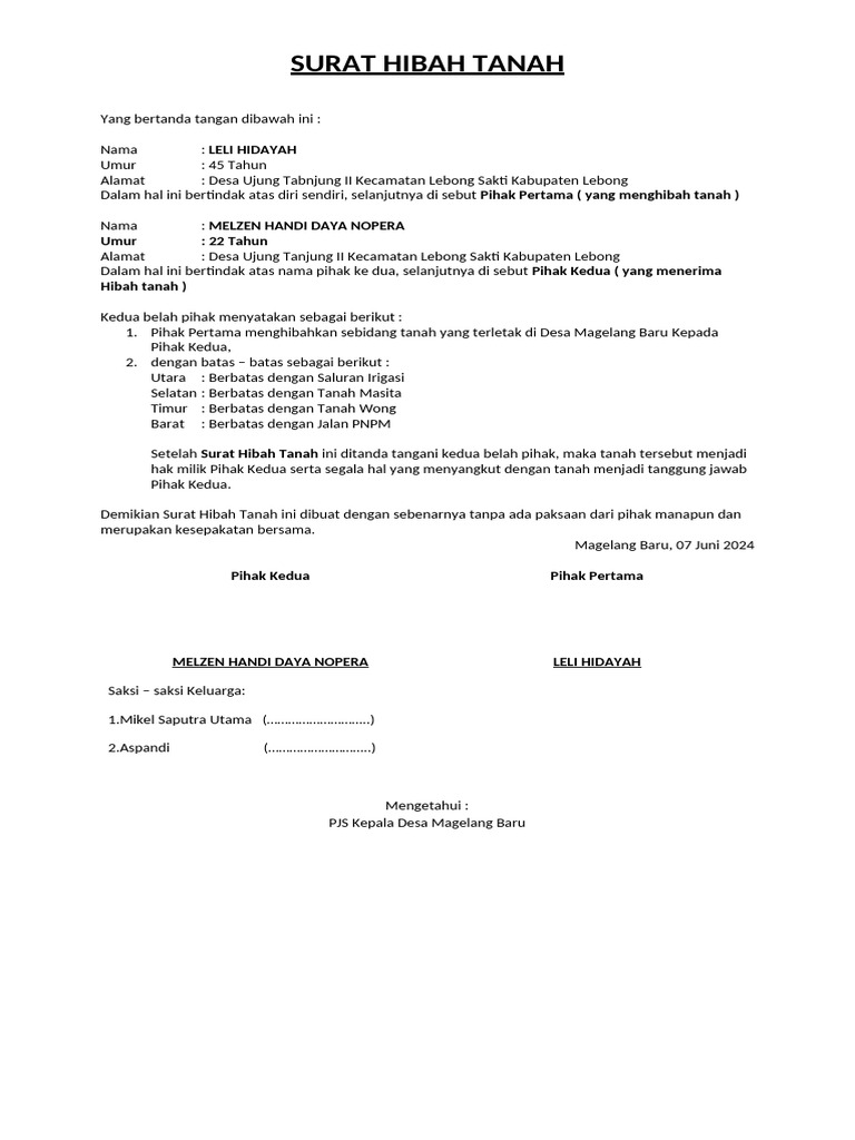 SURAT HIBAH TANAH | PDF