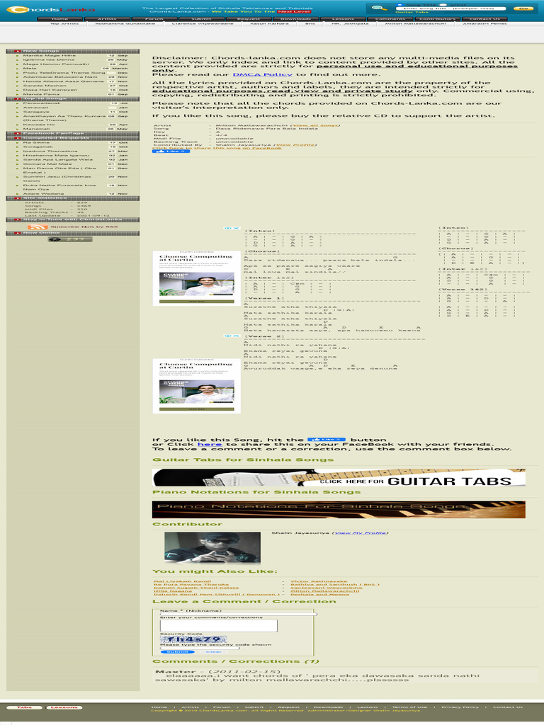 Dasa Ridenawa para Bala Indala - Guitar Chords and Lyrics by Milton ...