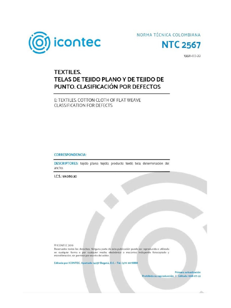 NTC 2567. Clasificacion Por Defectos Tejido de Punto y Tejido Plano | PDF