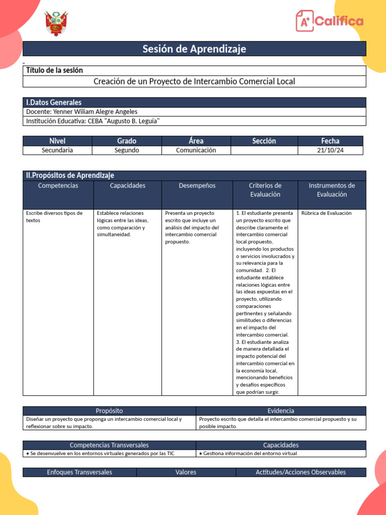 Creación de Un Proyecto de Intercambio Comercial Local | PDF | Evaluación | Aprendizaje