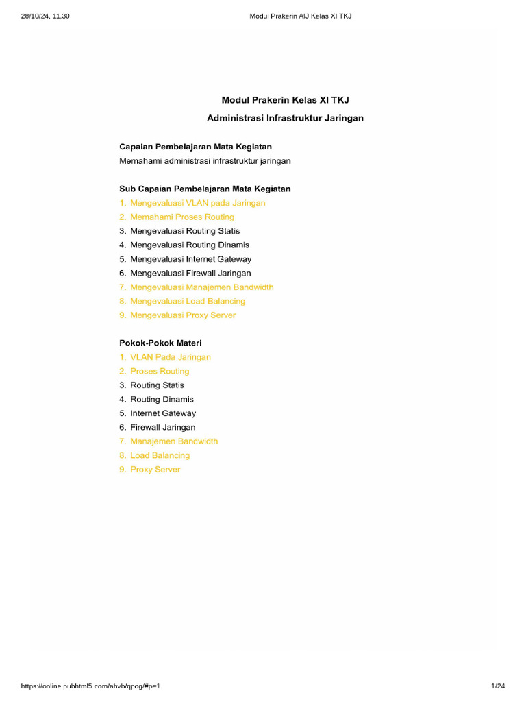 Modul Prakerin AIJ Kelas XI TKJ2024 | PDF