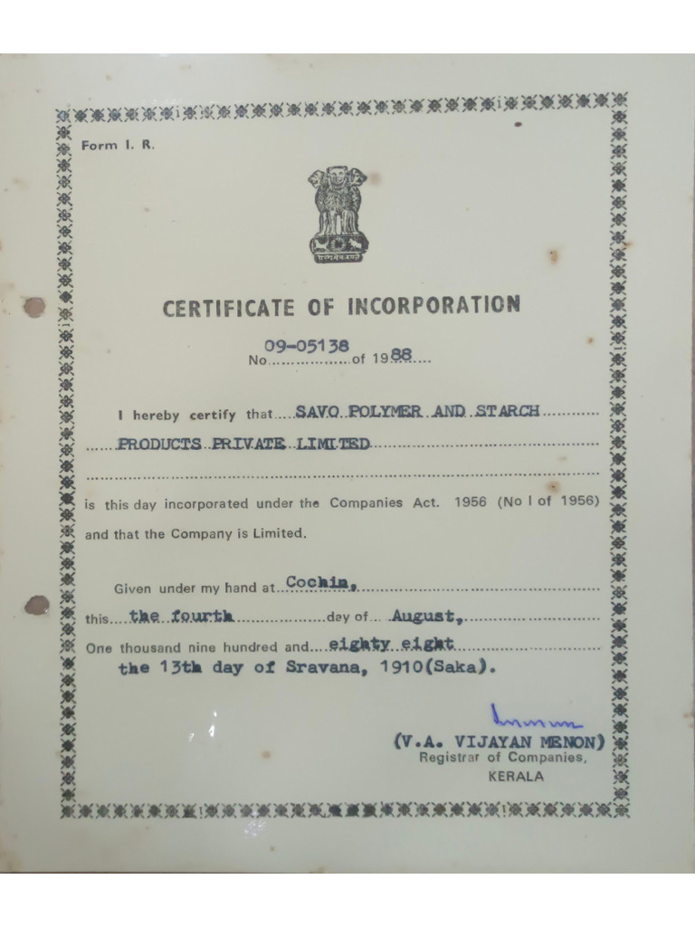 Certificate of Incorporation | PDF