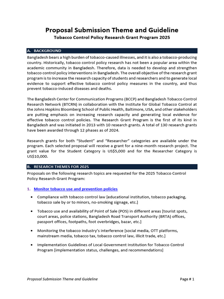Proposal Submission Theme and Guideline For 2025 | PDF | Tobacco ...