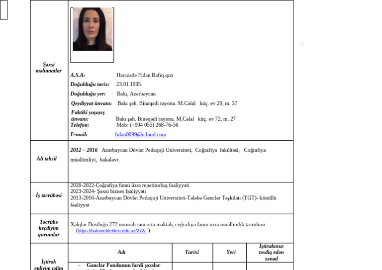 CV Fidan Hacızadə | PDF