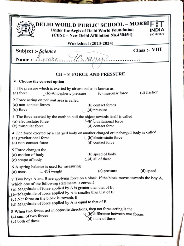 Physics Chapterwise Worksheet | PDF | Friction | Force