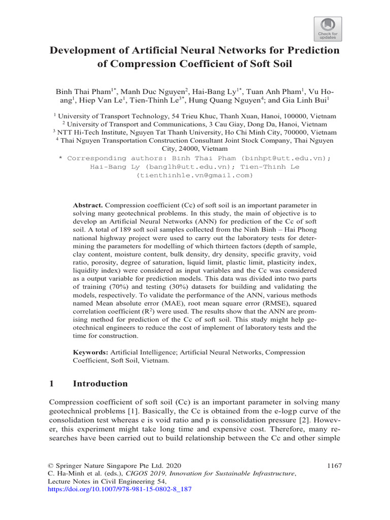 Development of Artificial Neural Networks For Prediction of Compression Coefficient of Soft Soil ...